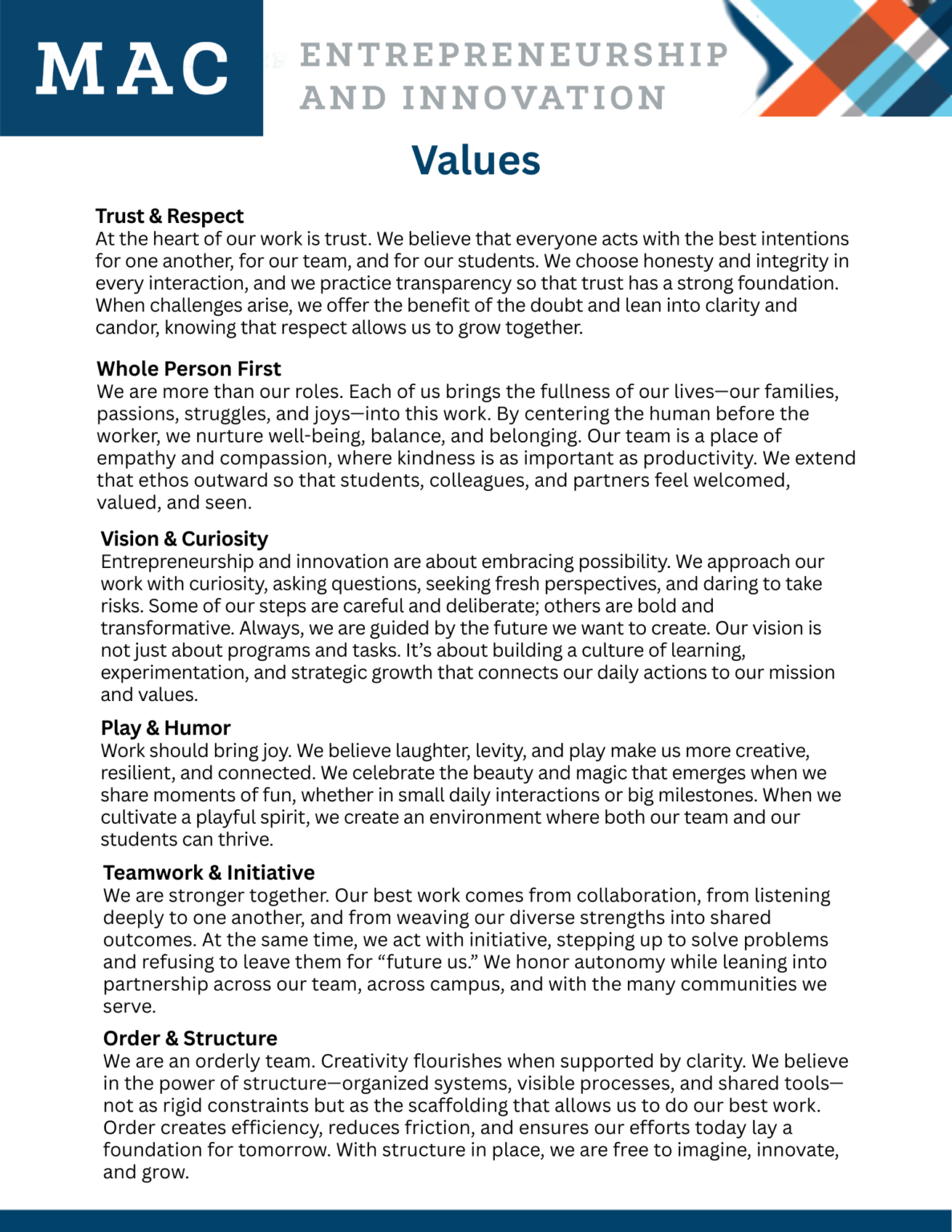 Entrepreneurship & Innovation – Team Values - Entrepreneurship and ...
