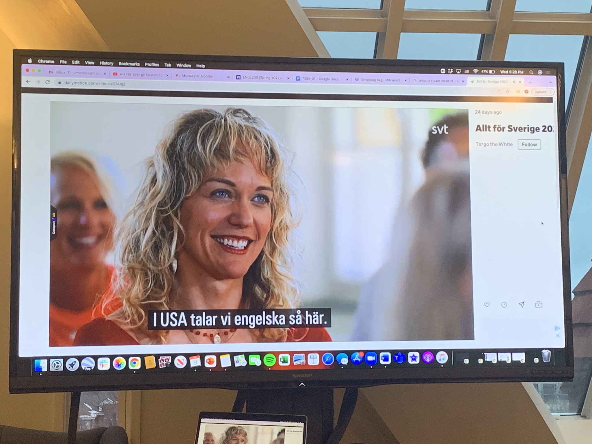 Professor Sally Franson on Swedish TV! - The Words - Macalester College